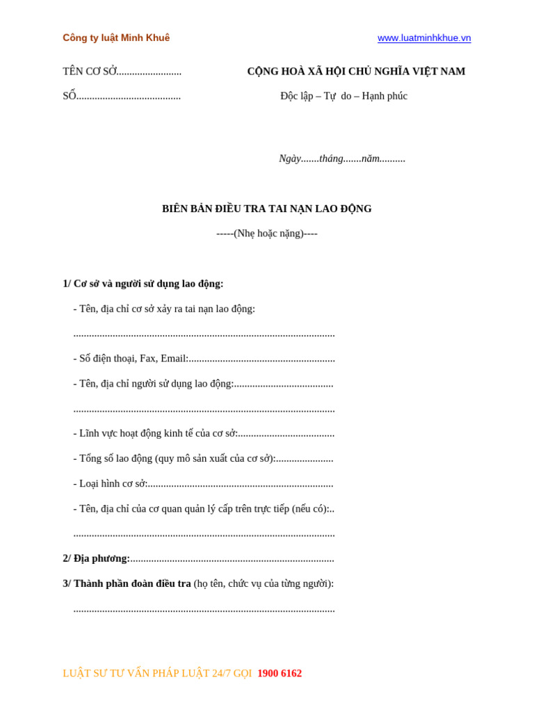 Mau Bien Ban Dieu Tra Tai Nan Lao Dong | PDF