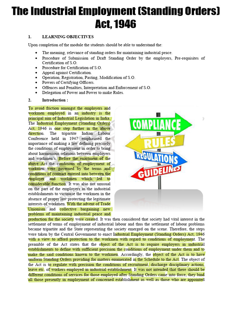 Overview of Standing Orders Act, 1946 | PDF | Employment | Labour Law