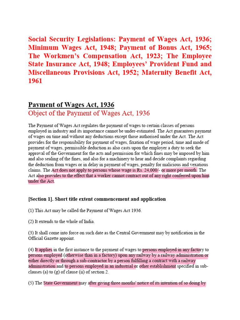 Payment of Wages Act 1936 | PDF | Employment | Insurance