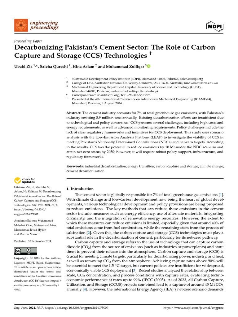 Decarbonizing Pakistans Cement Sector The Role of | PDF | Climate Change Mitigation | Carbon ...