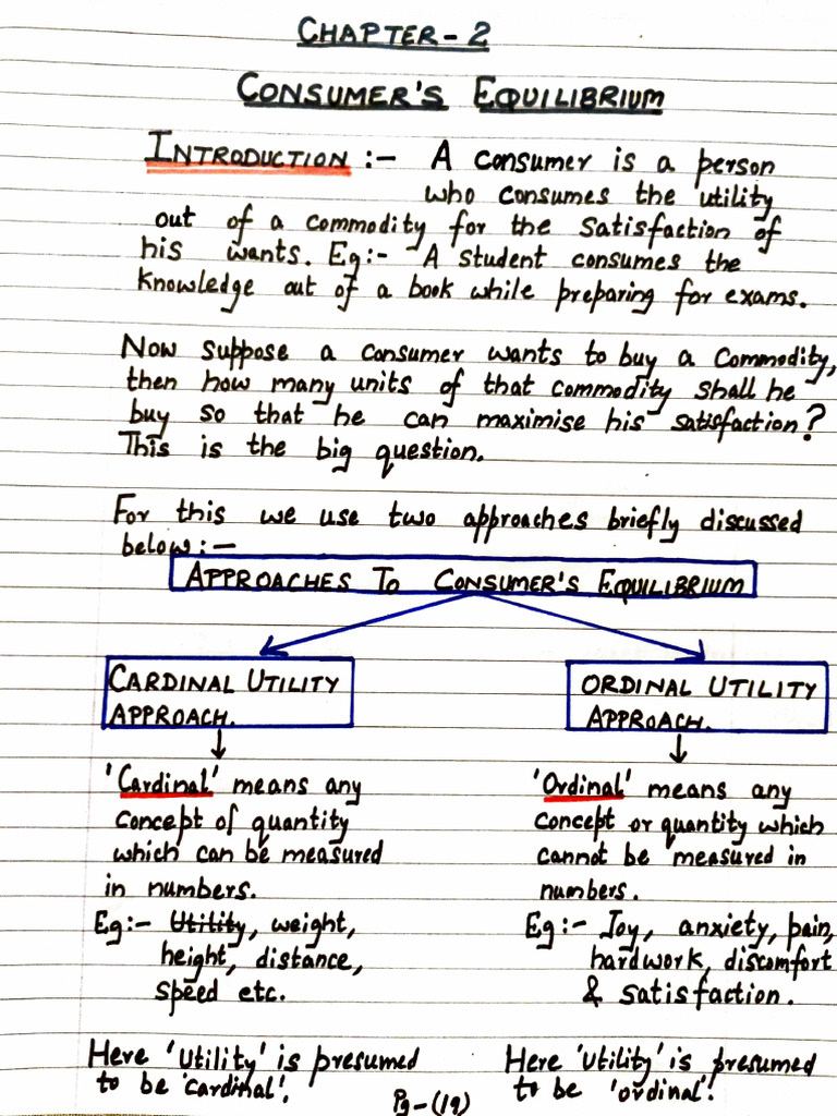 Ch 2 Consumers Equilibrium Class 11th Micro Pdf Utility Economic