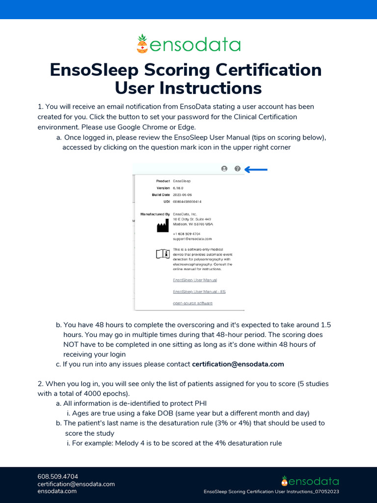 EnsoSleep Scoring Certification User Instructions - 07052023 | PDF ...