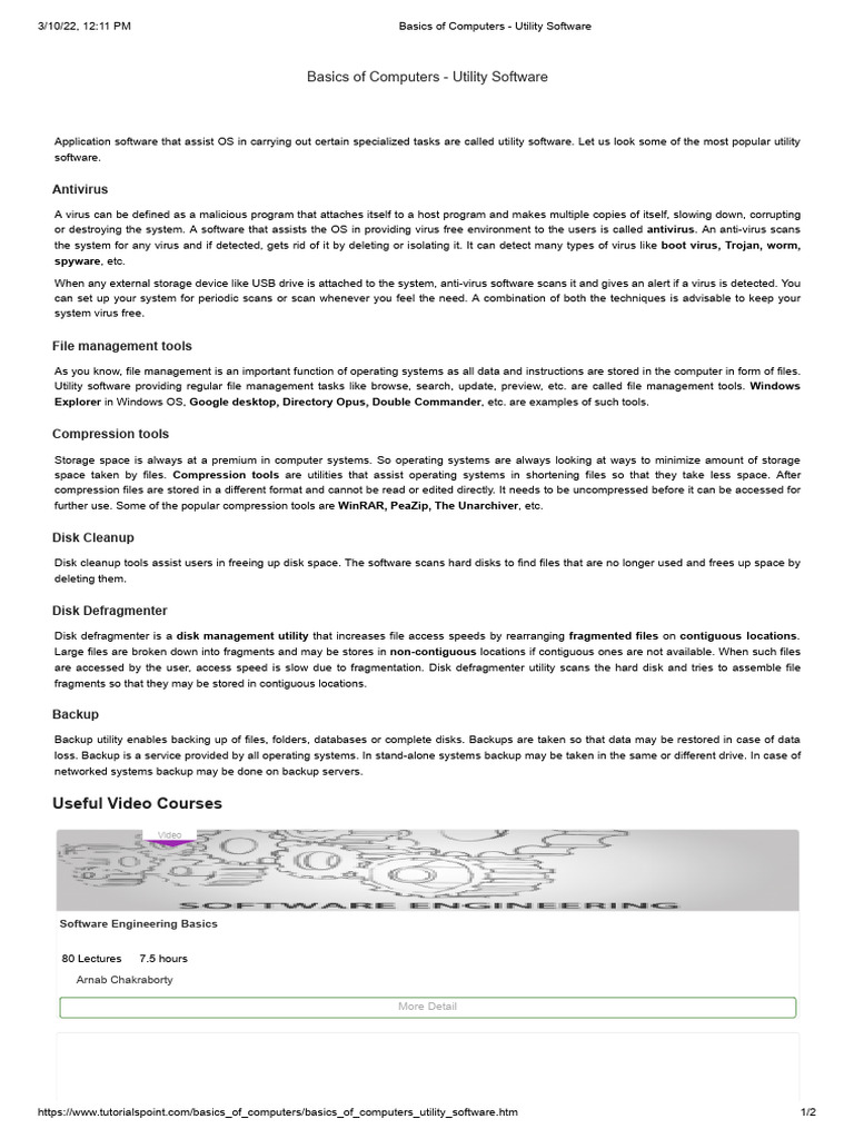 8 Basics of Computers - Utility Software | PDF | Computer Virus ...