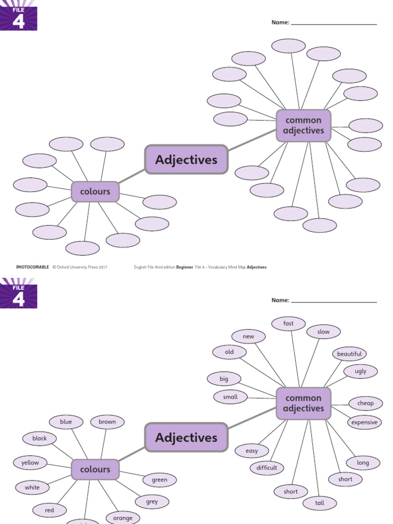 Adjectives and Colours Mind Map With Key | PDF | Color