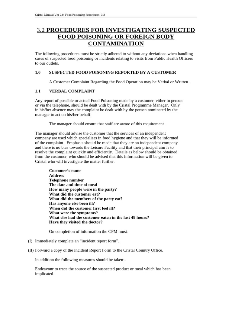 Food Poisoning Investigation Procedures | PDF | Foodborne Illness