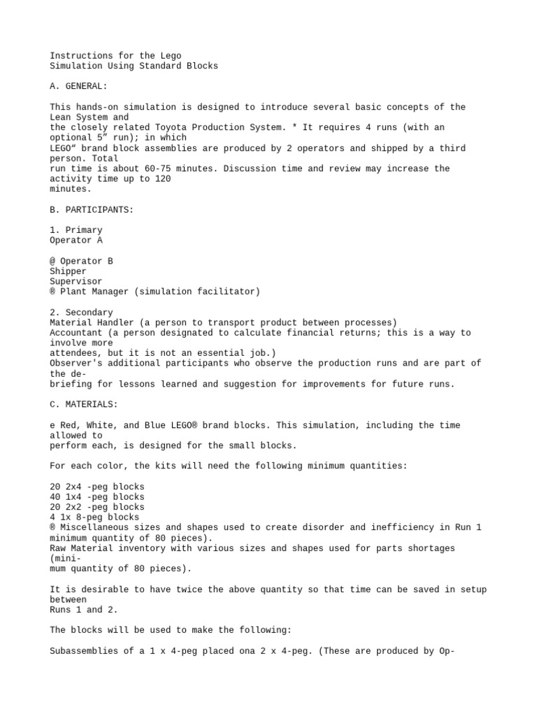 Lego Simulation Instructions Part1 | PDF