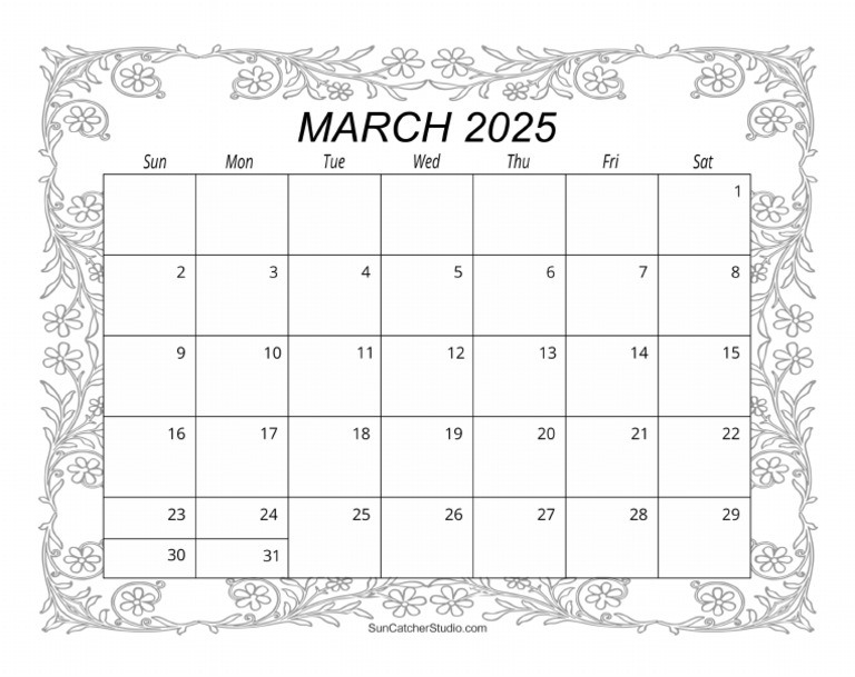 Free Printable Monthly Calendar March 2025 Fefefe 999999 | PDF
