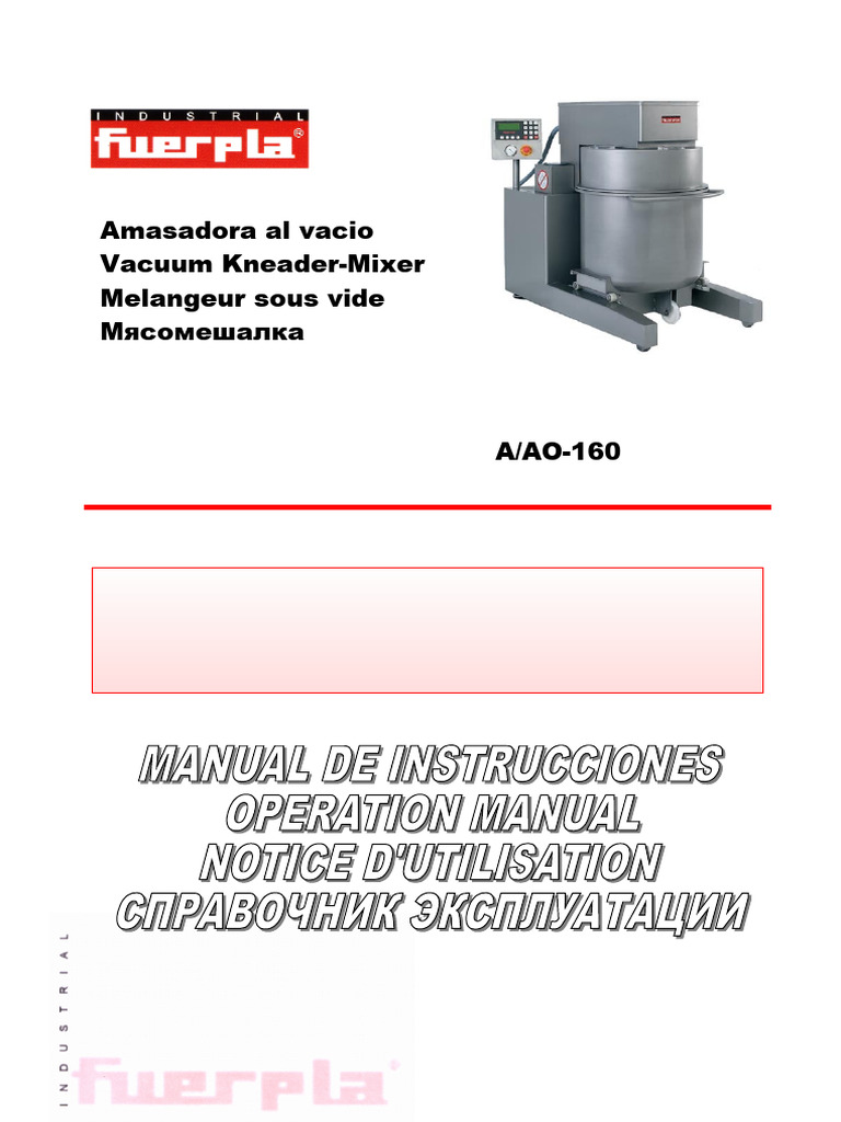 Amasadora al Vacío A/AO-160: Manual de Uso | PDF | Agua | Cambiar