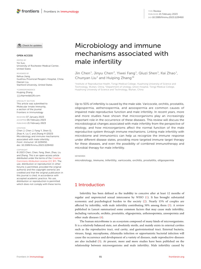 Microbiology and Immune Mechanisms Associated With Male Infertility ...