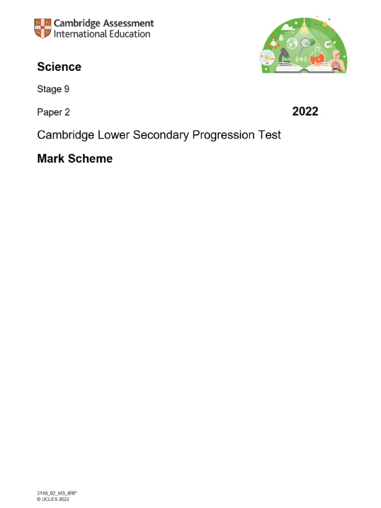 2022 Science Stage 9 Paper 2 Mark Scheme - Cambridge | PDF