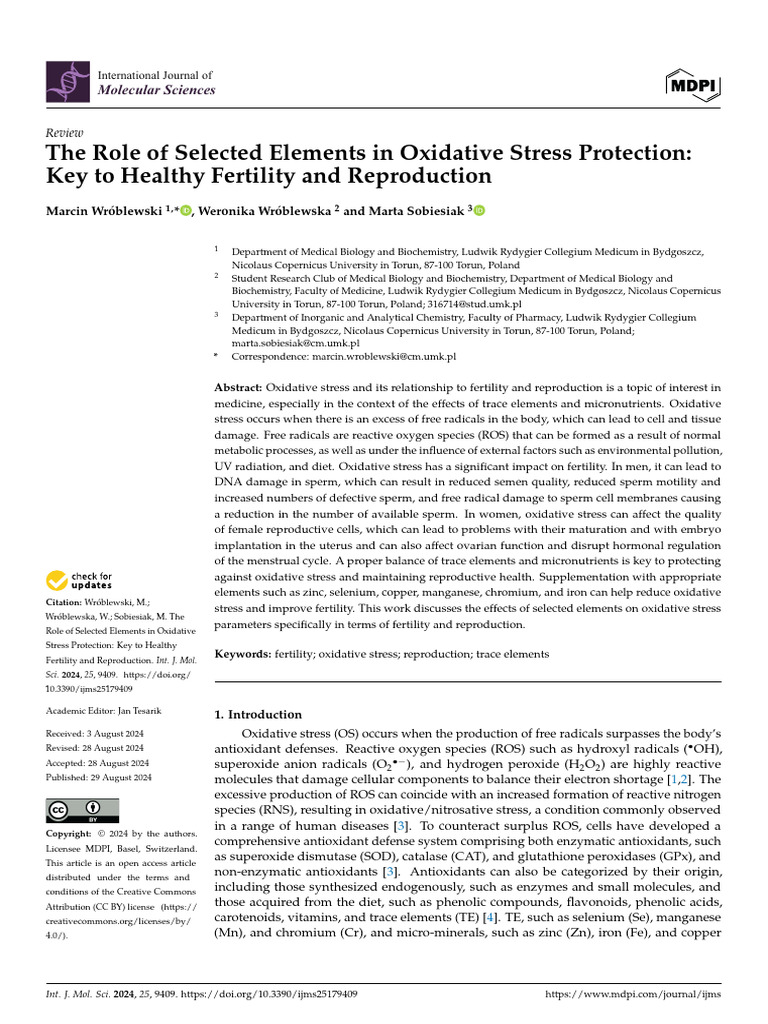 Elements in Oxidative Stress Protection | PDF | Reactive Oxygen Species ...