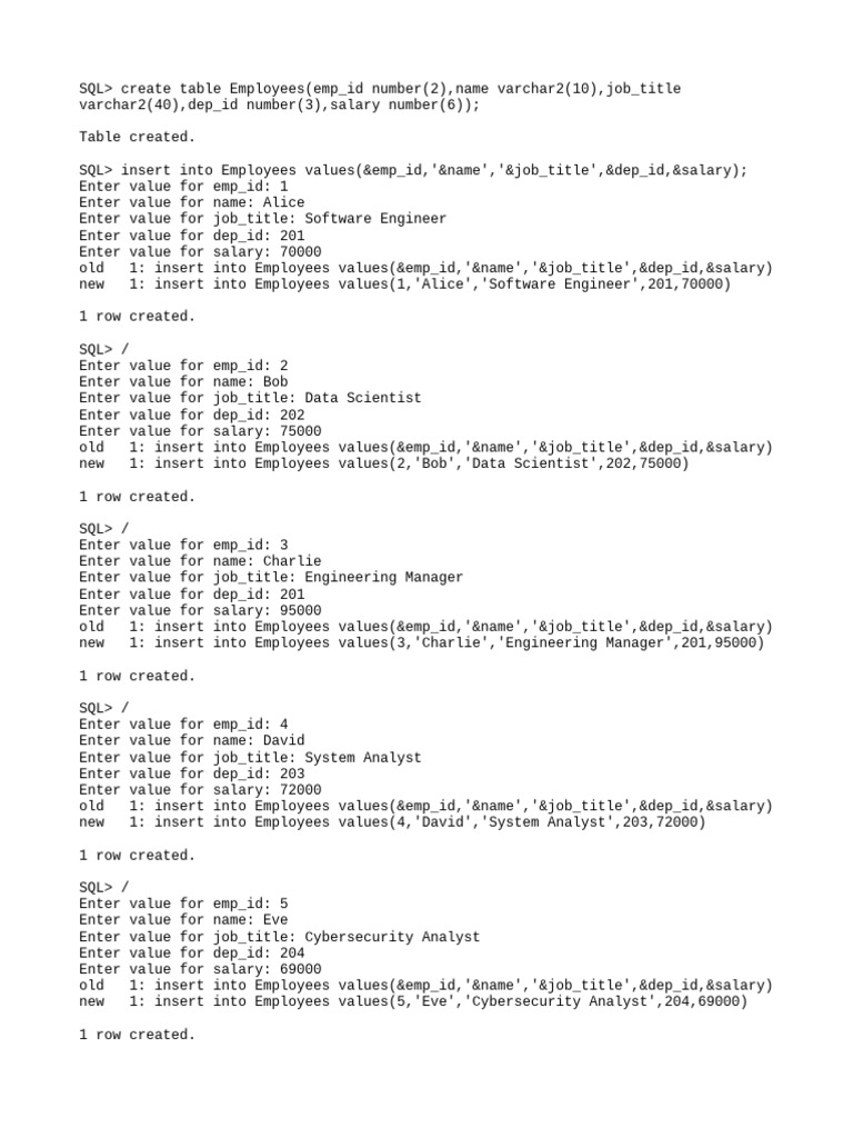 SQL Create Table Employees (Emp - Id N | PDF | Information Technology ...