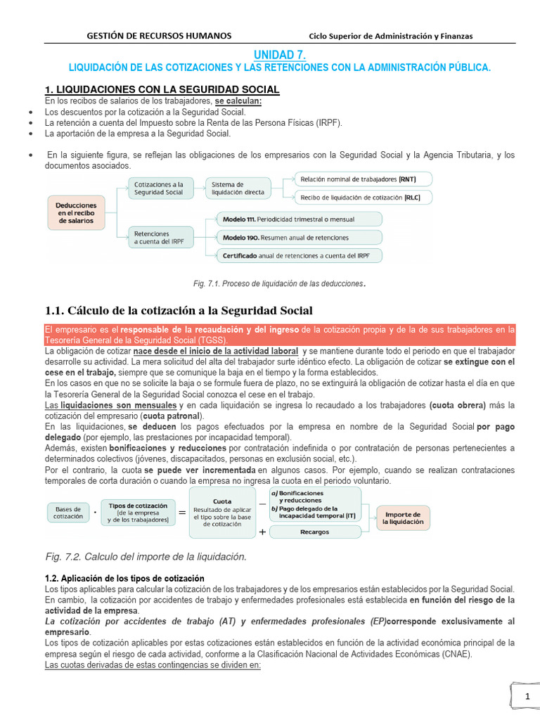 UNIDAD 7 LIQUIDACIONES DE SEGURIDAD SOCIAL Y RETENCIONES IRPF S25AF | PDF | Business | Liquidación