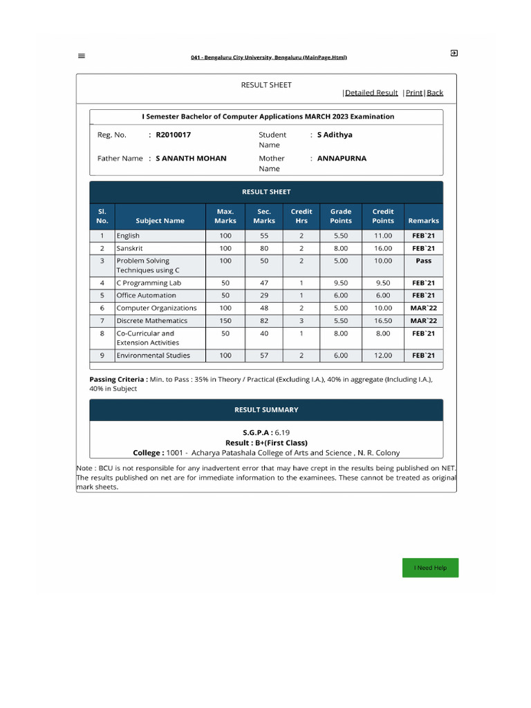APS BCA Marksheet | PDF