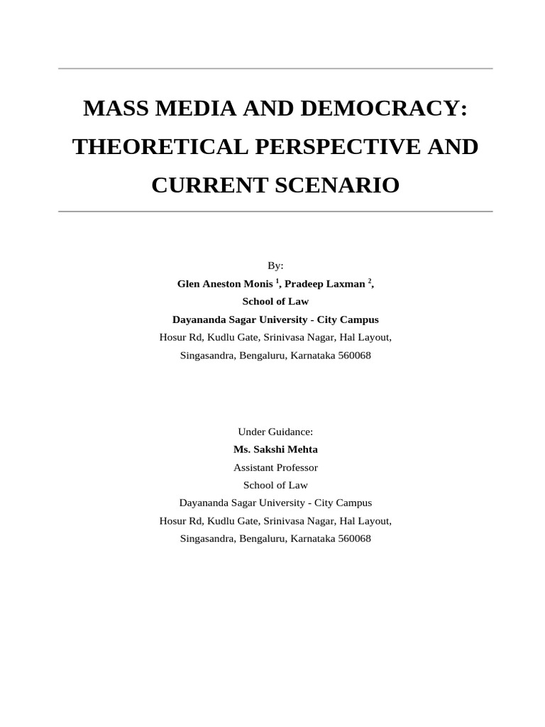 Mass Media and Democracy Final Draft | PDF | Freedom Of The Press ...