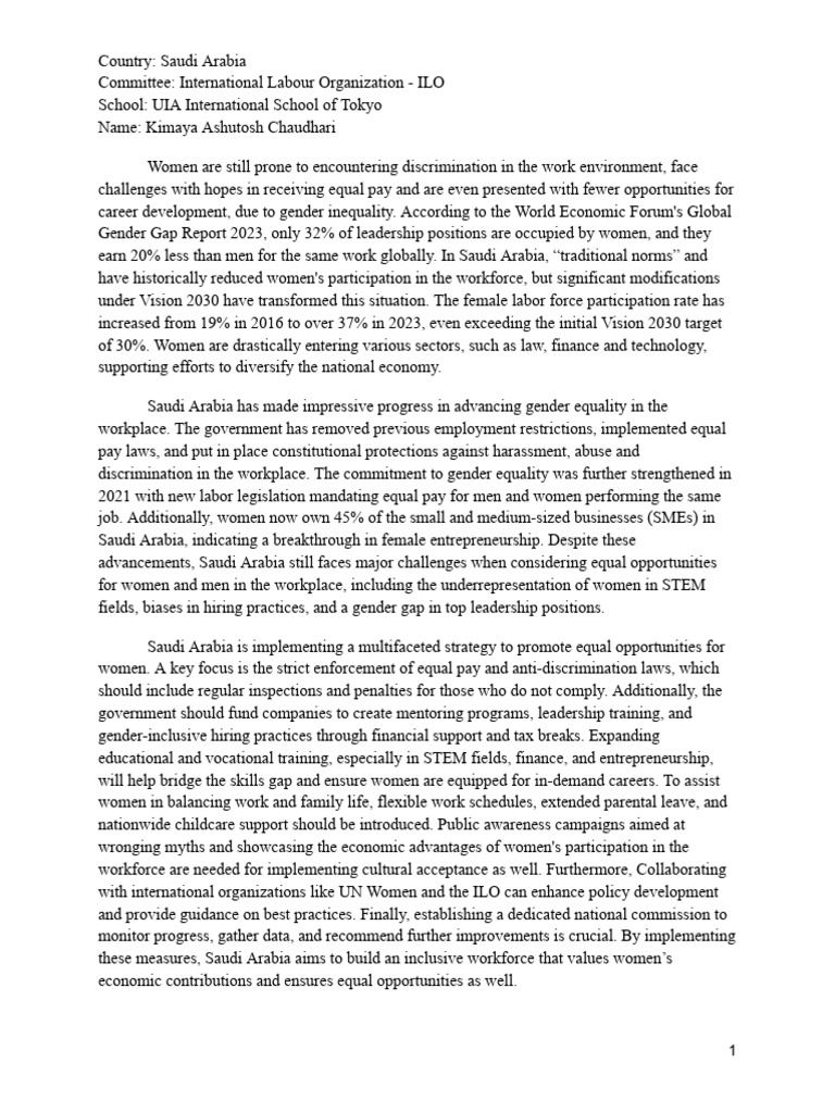 Official JMMUN, ILO Position Paper, Delegate of Saudi Arabia | PDF ...