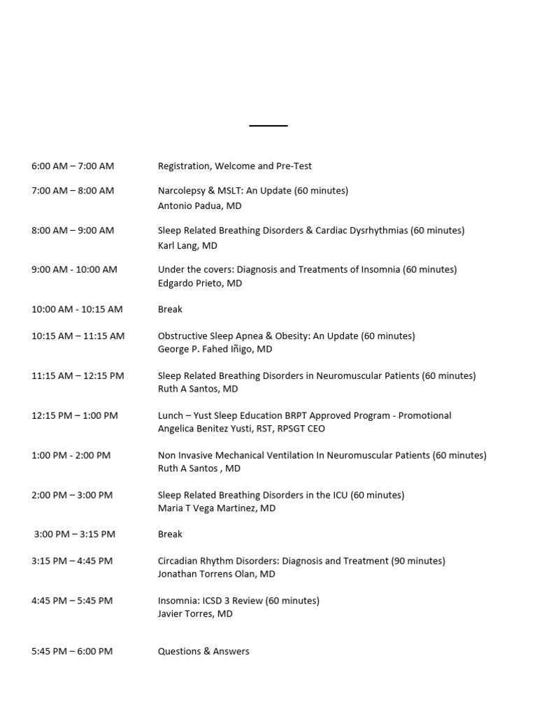 Sleep Medicine Conference Agenda 2024 | PDF | Sleep Medicine ...