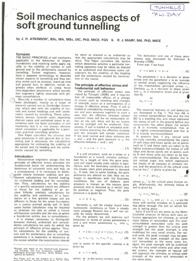 Atkinson JH, Mair RJ - 1981 - Soil Mechanics Aspects of Soft Ground Tunnelling - General ...
