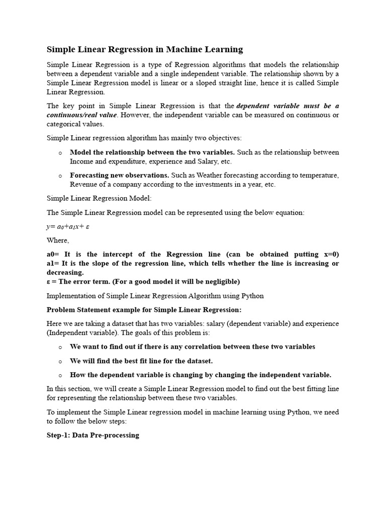 Simple Linear Regression in Machine Learning | PDF | Linear Regression | Dependent And ...