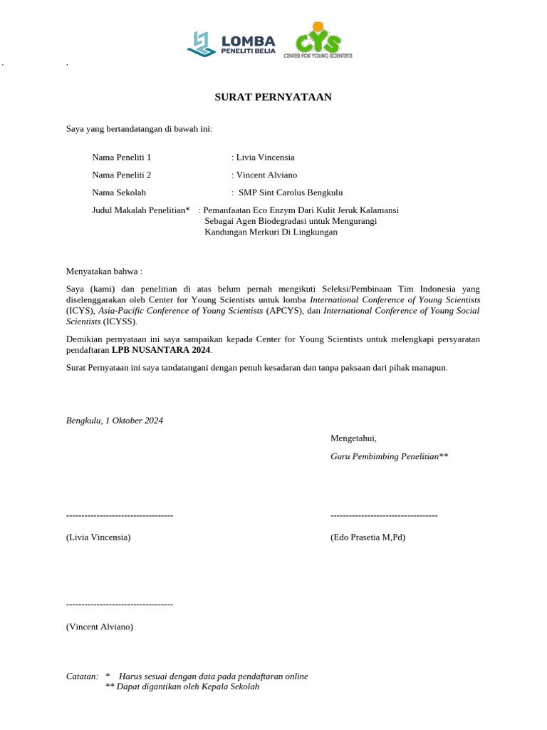 LPB Nusantara 2024 - Format - Surat Pernyataan | PDF