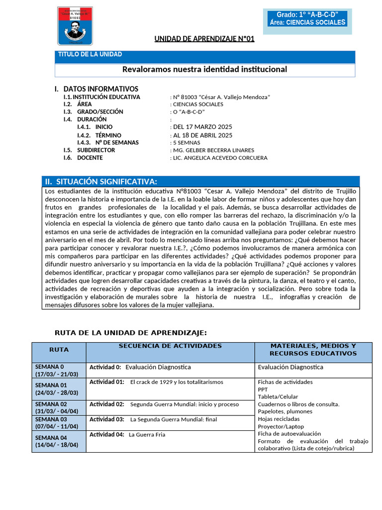 Unidad Aprendizaje 1 - Ccss-Quinto | PDF | Aprendizaje | Enseñando