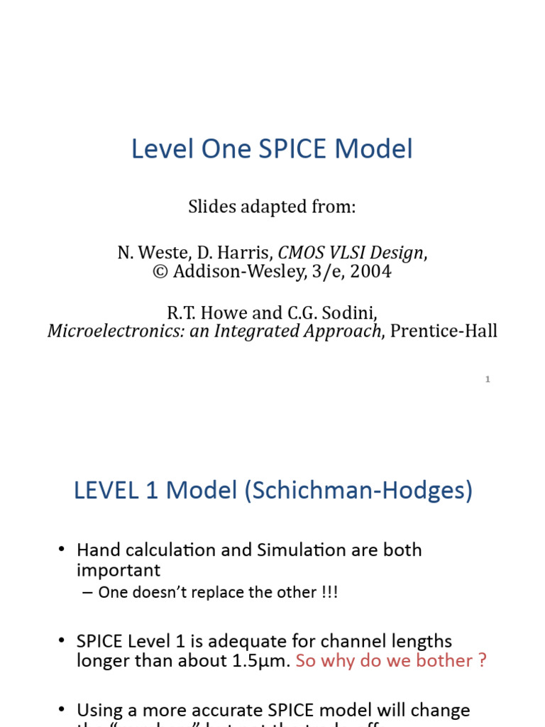 Level 1 Spice Model | PDF | Digital Electronics | Semiconductor Devices