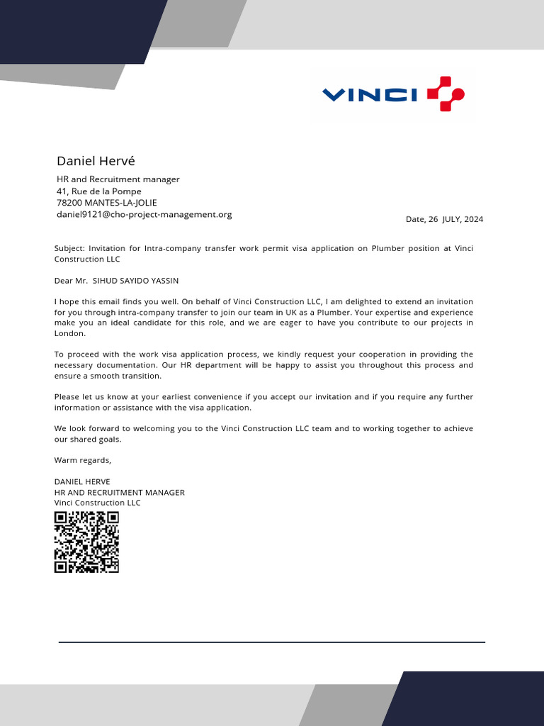 Intra-Company Transfer Visa Invitation | PDF