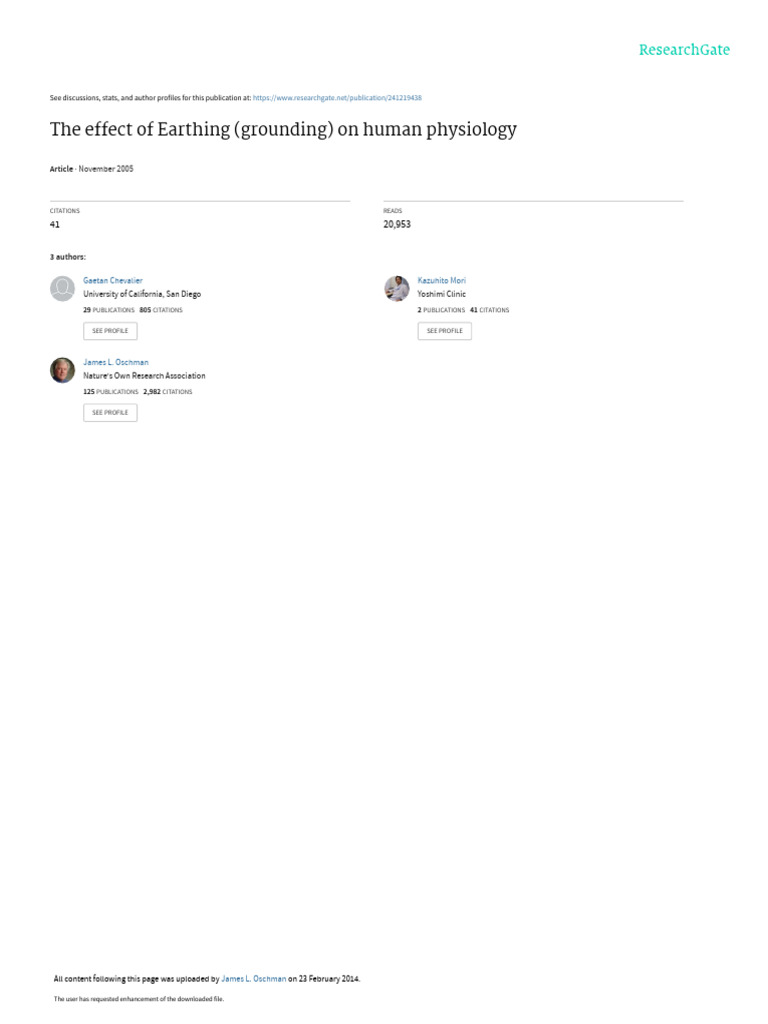 The Effect of Earthing Grounding On Human Physiolo | PDF ...