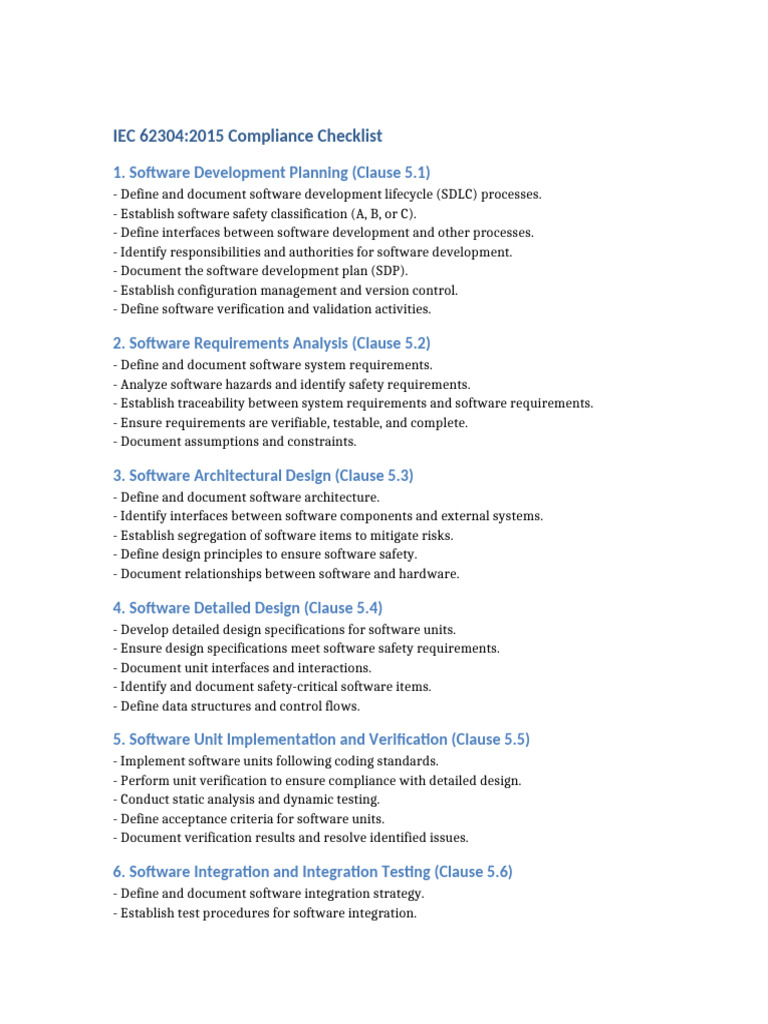 IEC 62304 Compliance Checklist | PDF | Verification And Validation | Risk Management