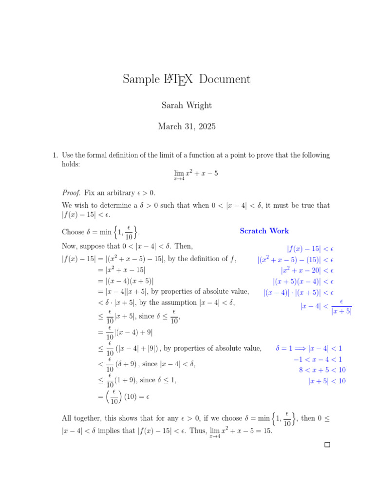Sample LaTeX Document With Mathematic Scratch Work | PDF | Theorem ...