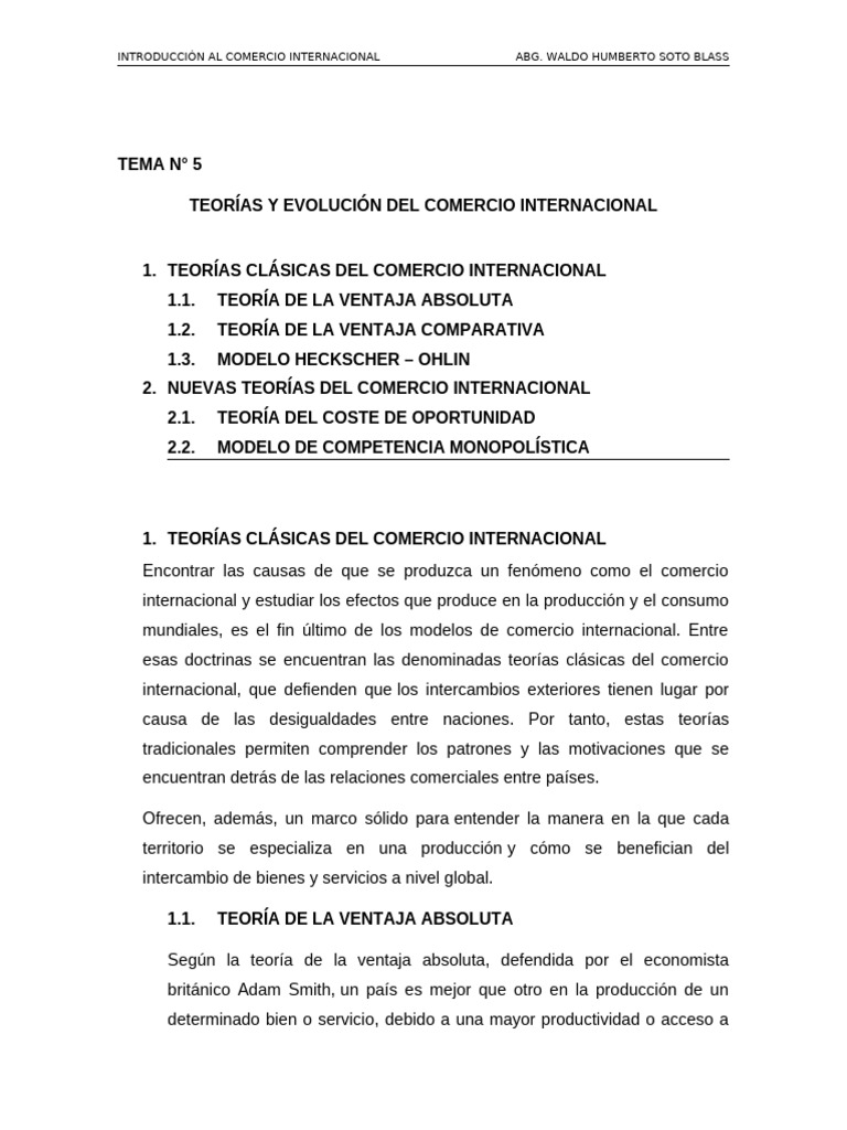 Tema #5 Teorías y Evolución Del Comercio Internacional | PDF | El comercio internacional ...