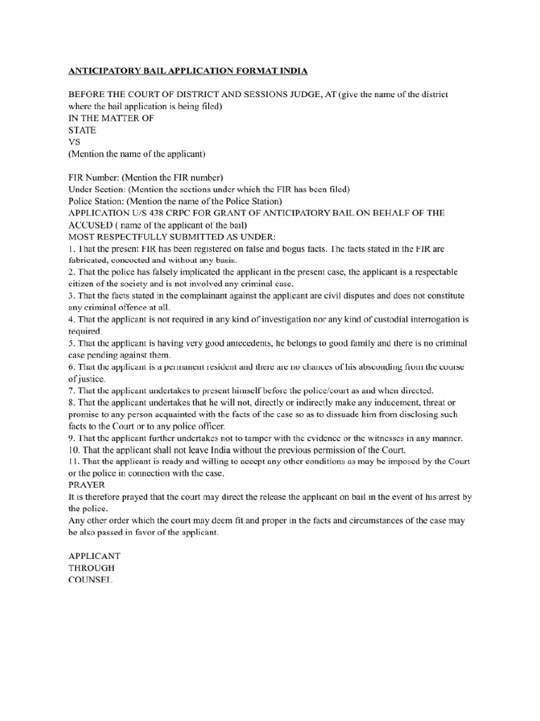 Anticipatory Bail Application | PDF