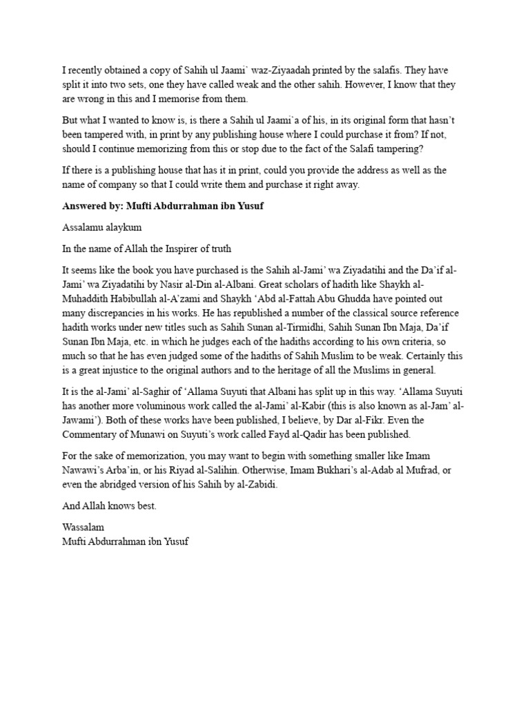 Al Albani Hadith Copies | PDF