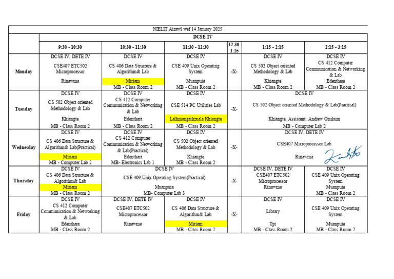 CS 4th Time Table Even 2025 Wef 14 Jan 2025 | PDF | Computer Science | Office Equipment