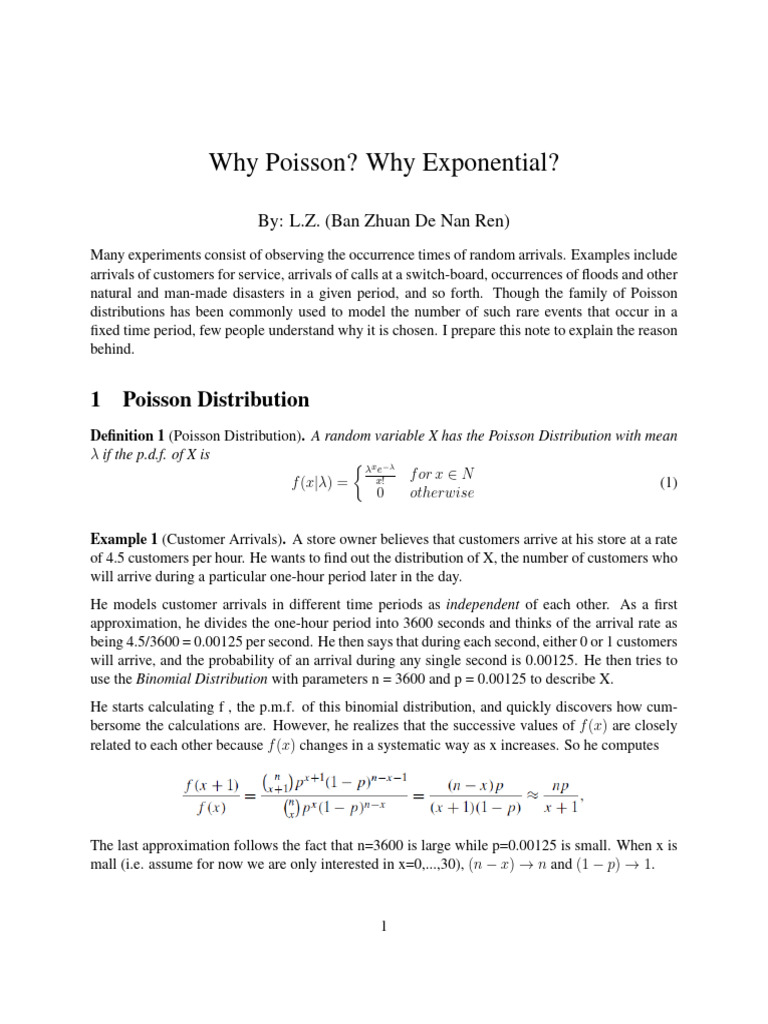 Why Poisson Why Exponential | PDF | Poisson Distribution | Teaching ...