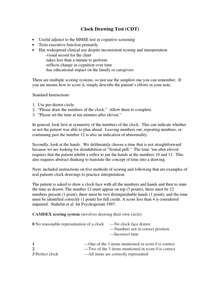 Clock Drawing Test (CDT) | Download Free PDF | Executive Functions ...