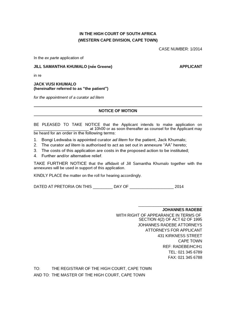Ex Parte Application for Curator Ad Litem | PDF
