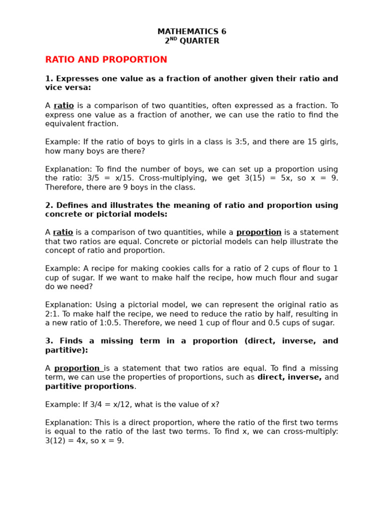 MATHEMATICS 6 2nd Quarter Handouts | PDF | Percentage | Numbers