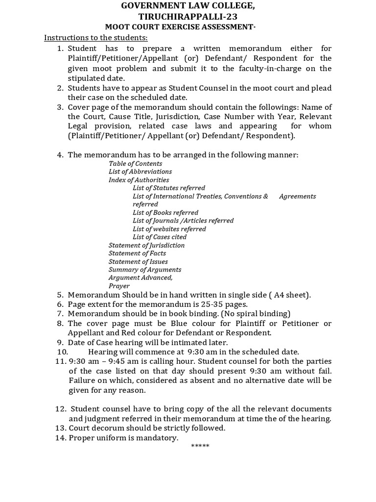 Instructions For Moot Court | PDF