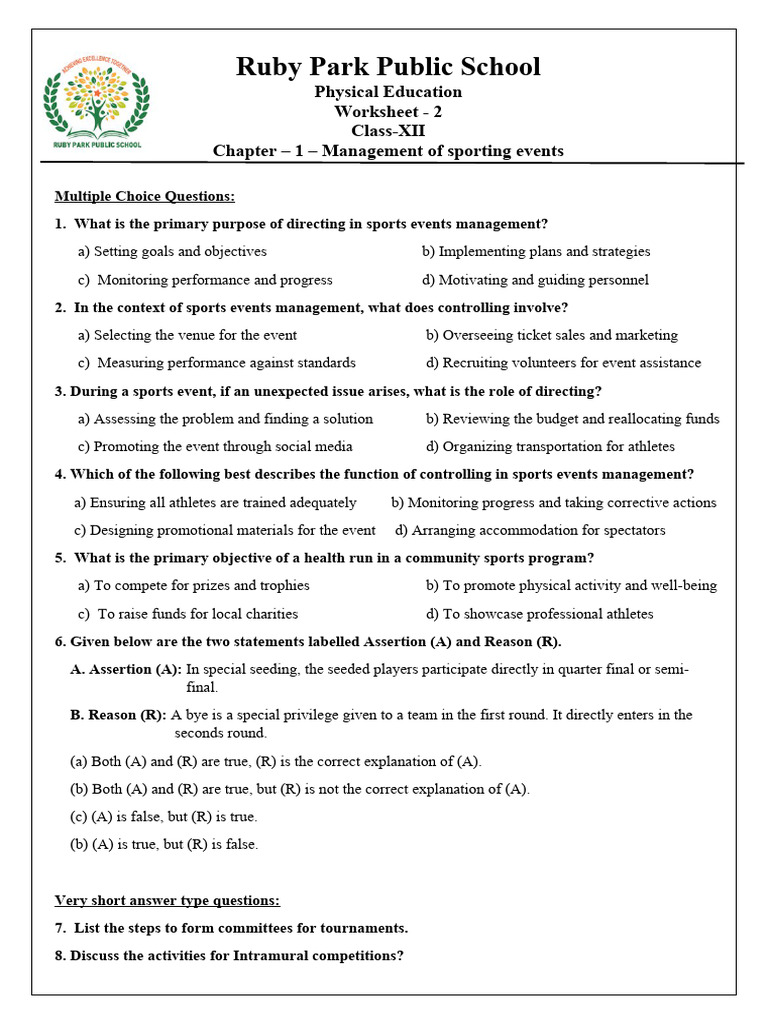Management of Sporting Events Class 12 | PDF