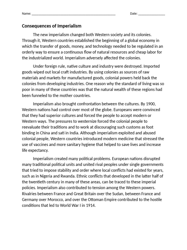Impact of Imperialism on Society and Culture | PDF | Imperialism ...