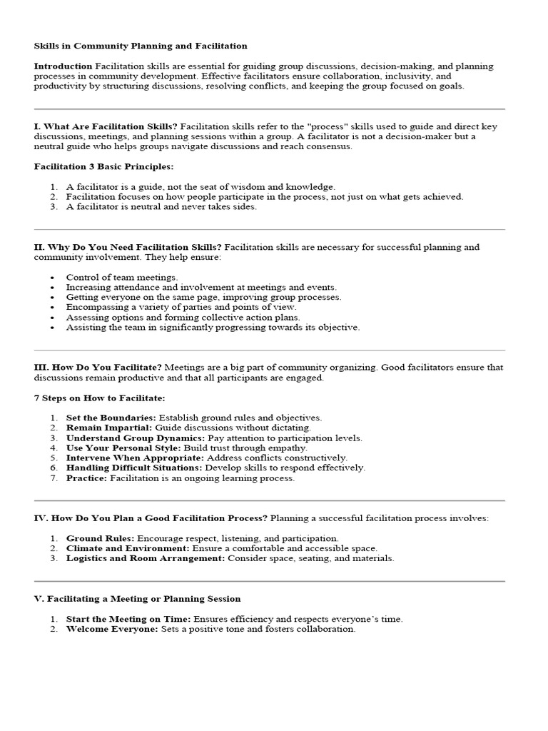 Community Facilitation Skills Overview | PDF | Facilitator | Social ...