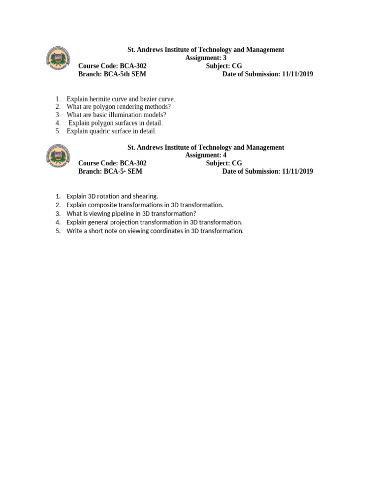 BCA 5th SEM CG Assignment Overview | PDF
