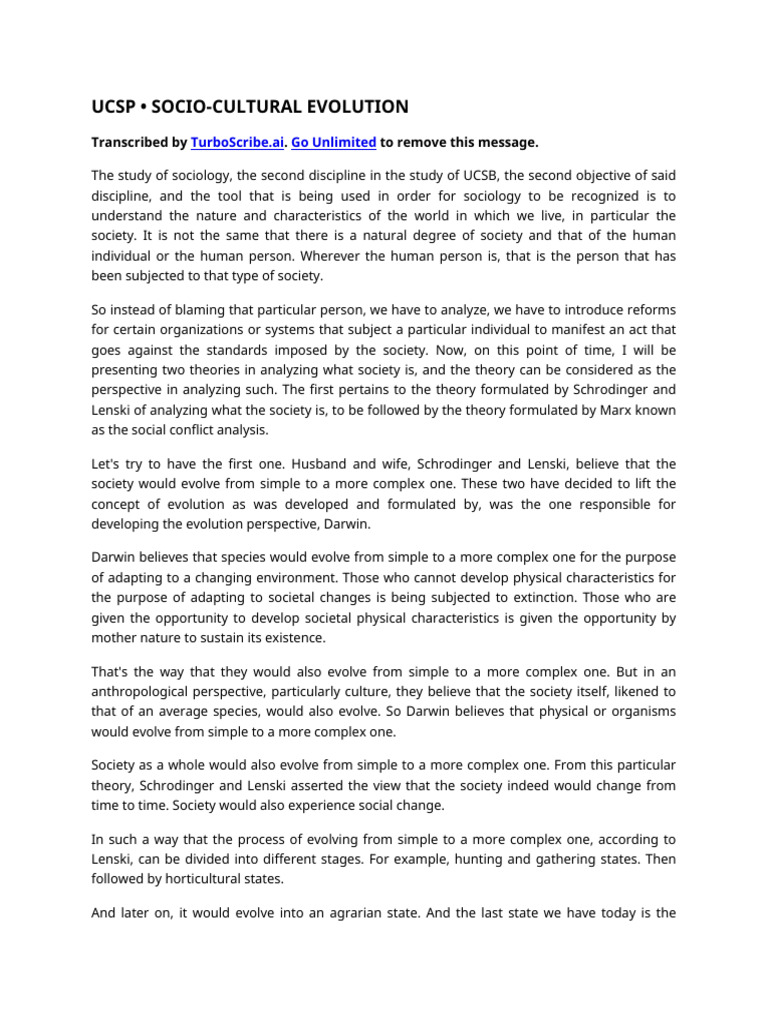 Ucsp - Socio-Cultural Evolution | PDF | Society | Evolution