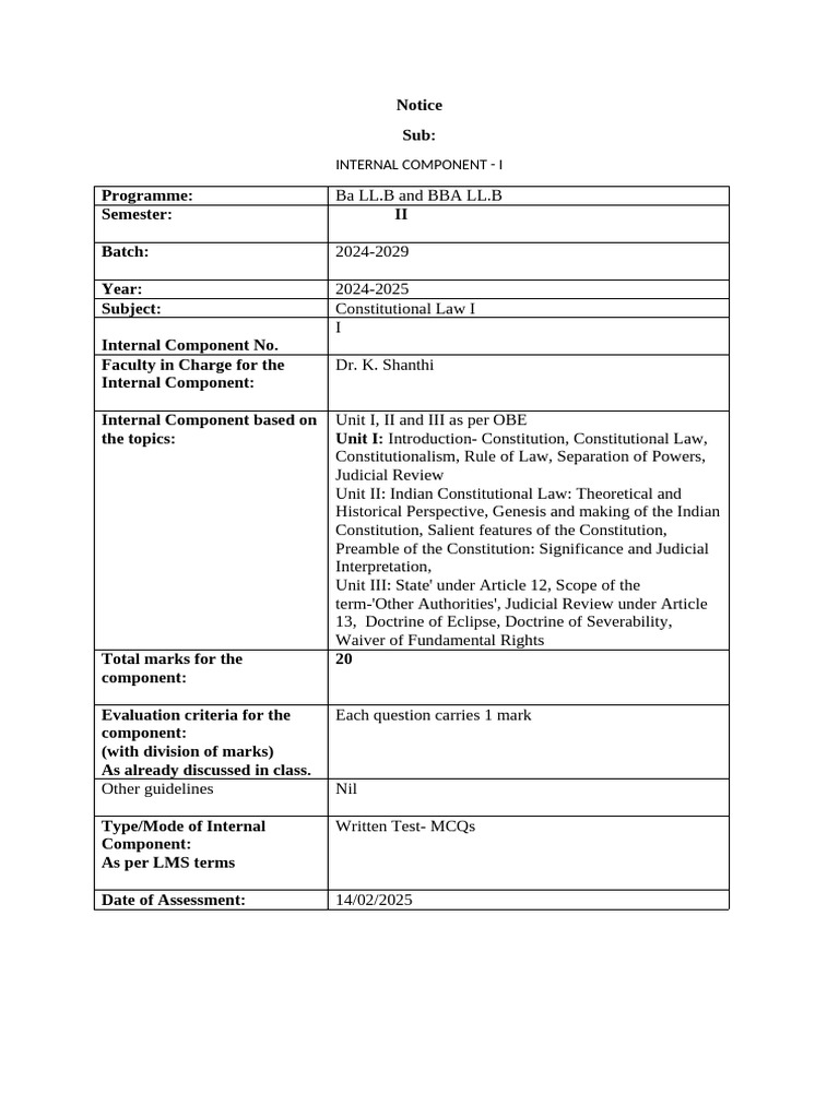 Notice-Internal Assessment | PDF