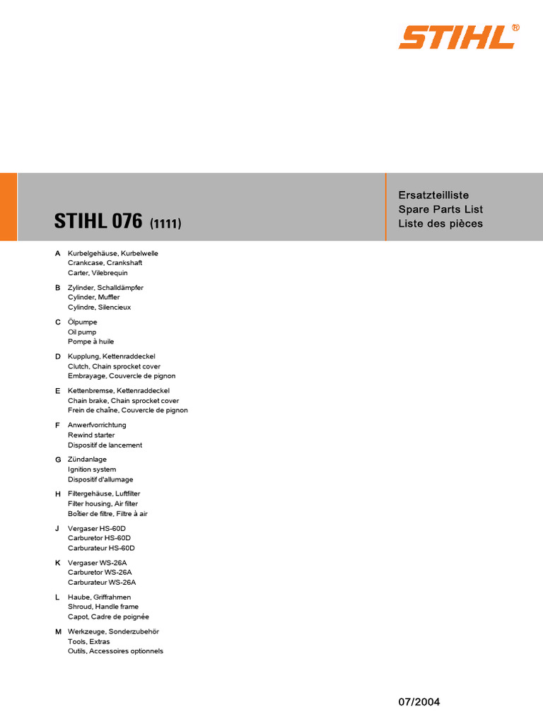 Liste des pièces STIHL 076 | PDF | Pièces de véhicule | Machine