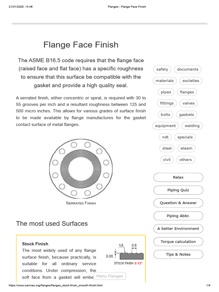 Flanges - Flange Face Finish RANHURAS | PDF | Pipe (Fluid Conveyance ...