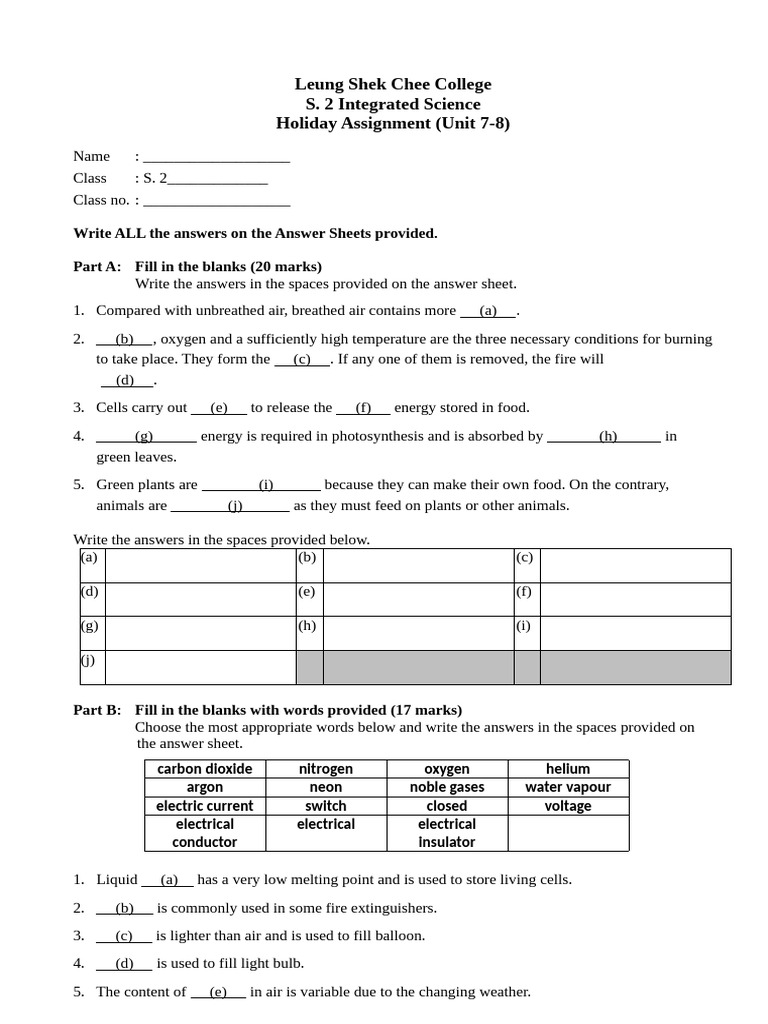 LSCC - S2IS - Assignment - Unit 7-8 (Student) | PDF | Breathing | Oxygen