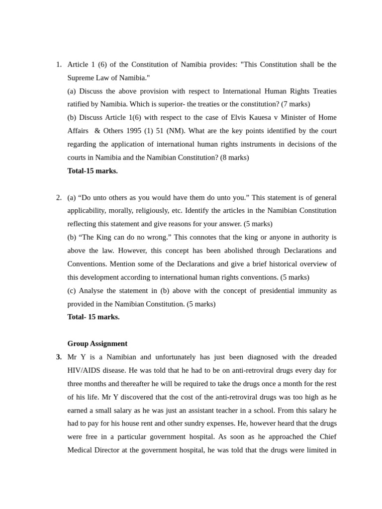 Human Rights Law - Assignments For Moodle March 2025 | PDF | Namibia ...