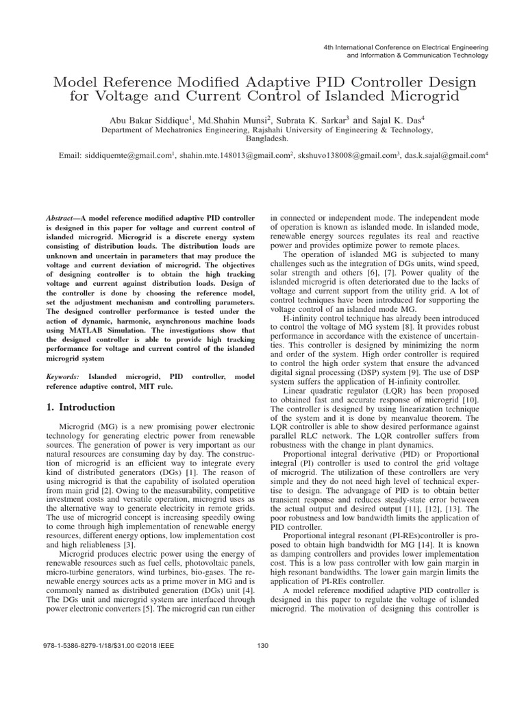 Model Reference Modified Adaptive PID Controller Design For Voltage and Current Control of ...